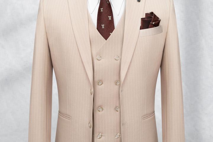 Bộ Suit Kem Nhạt Kẻ Sọc Modern Fit TGS369 | Thế Giới Vest Nam